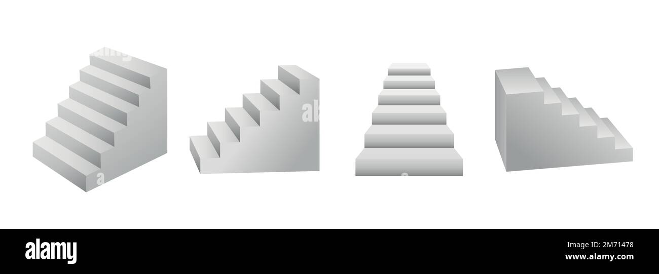 White stairs, 3d interior staircases isolated on white. Vector steps ...
