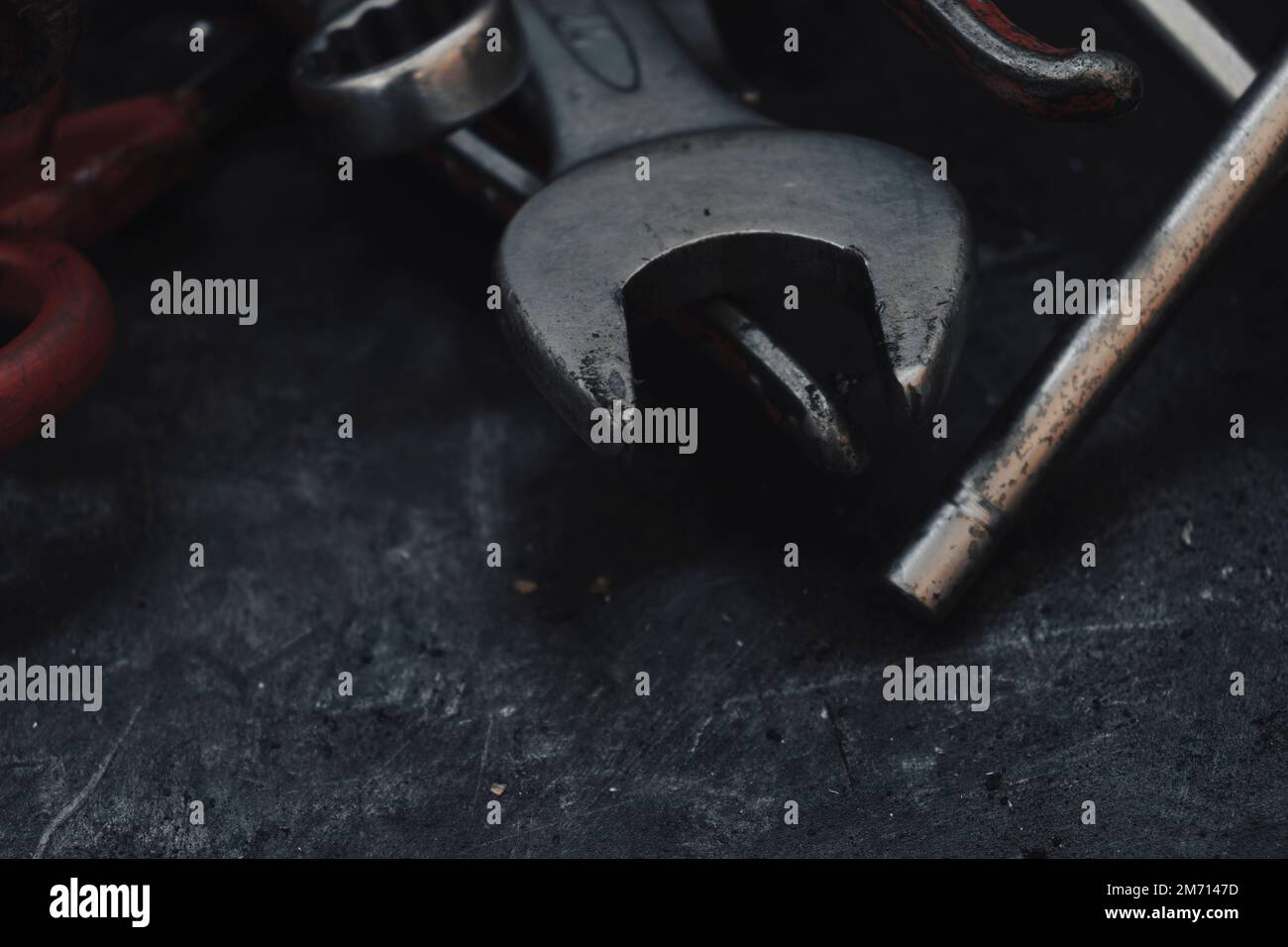 Top view of car mechanic tools on a table. Copy space Stock Photo - Alamy