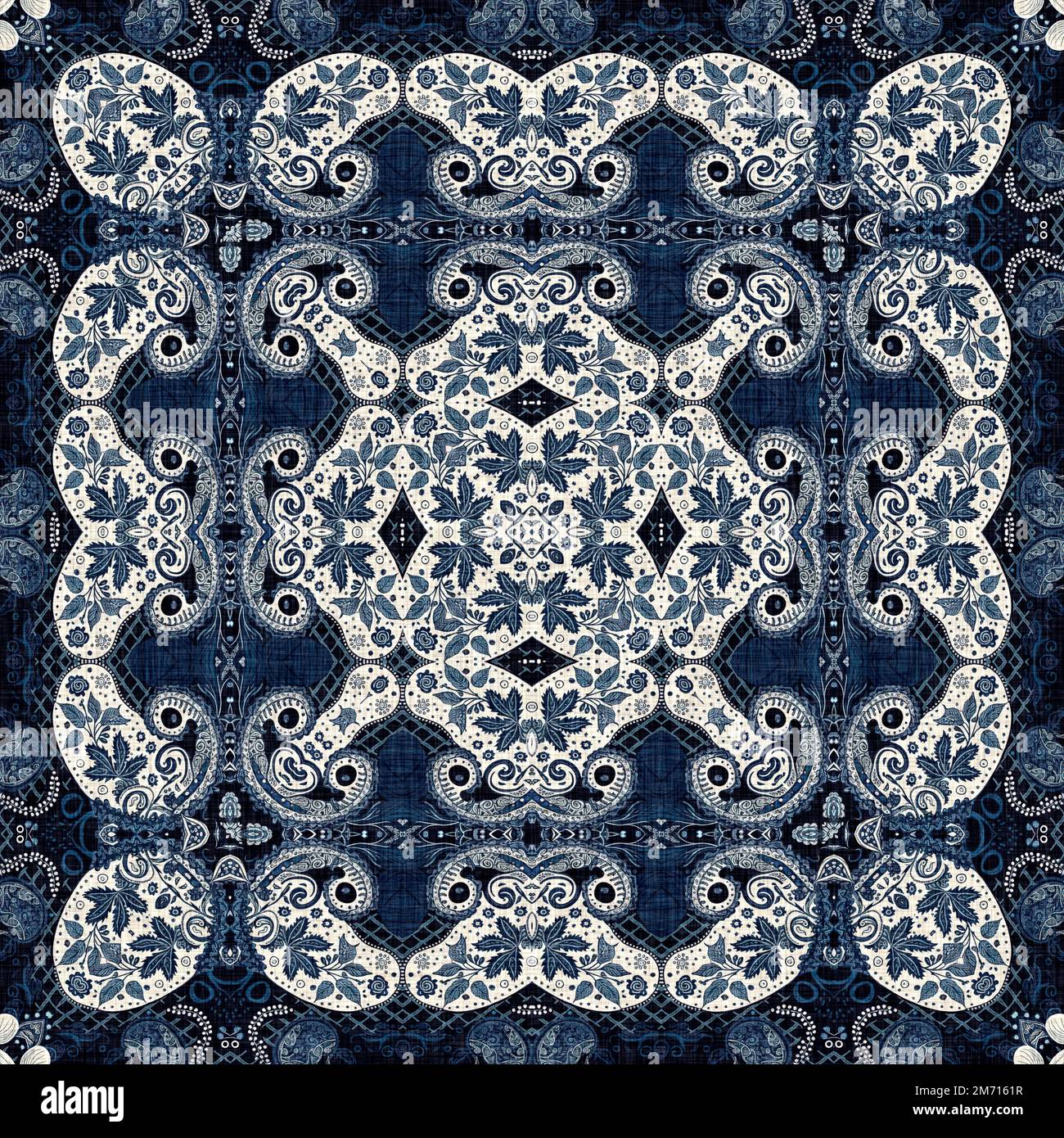 Retro indigo floral bandana 2 tone patterned fabric background ...