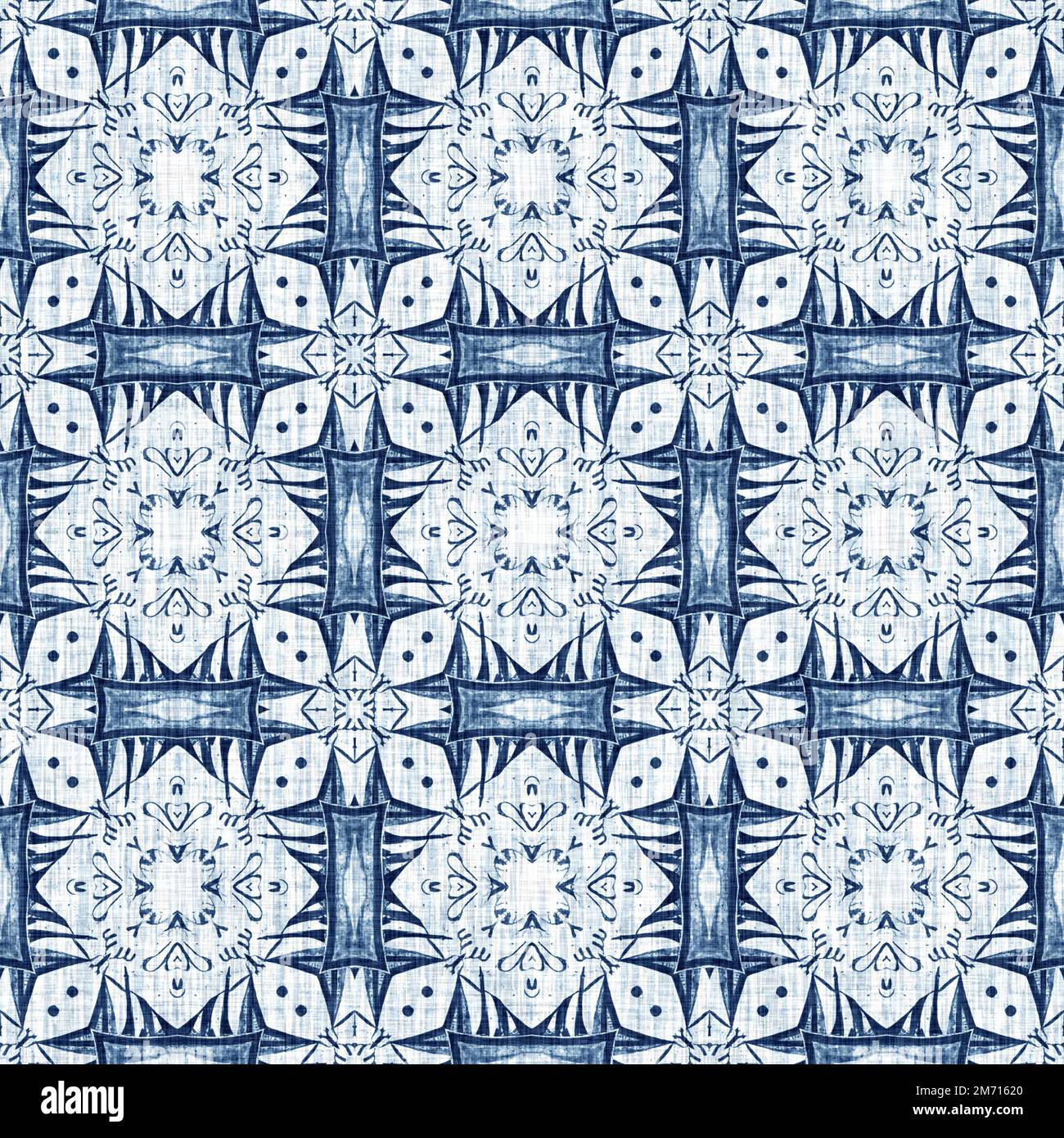 Indigo Dye Wash Coastal Damask Quilt Seamless Pattern. Washed out ...