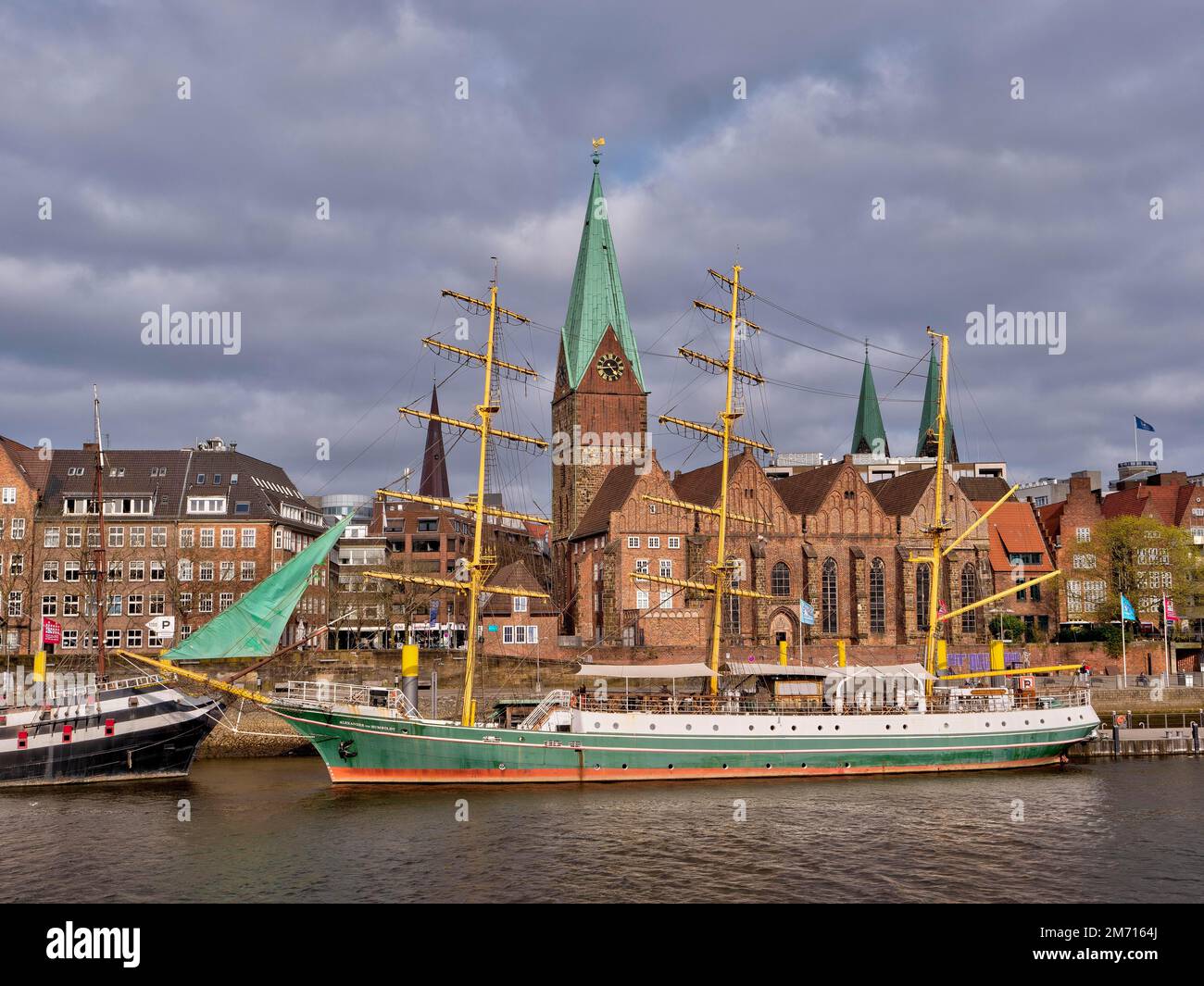 Sailing ship "Alexander von Humboldt" on the banks of the Weser with ...