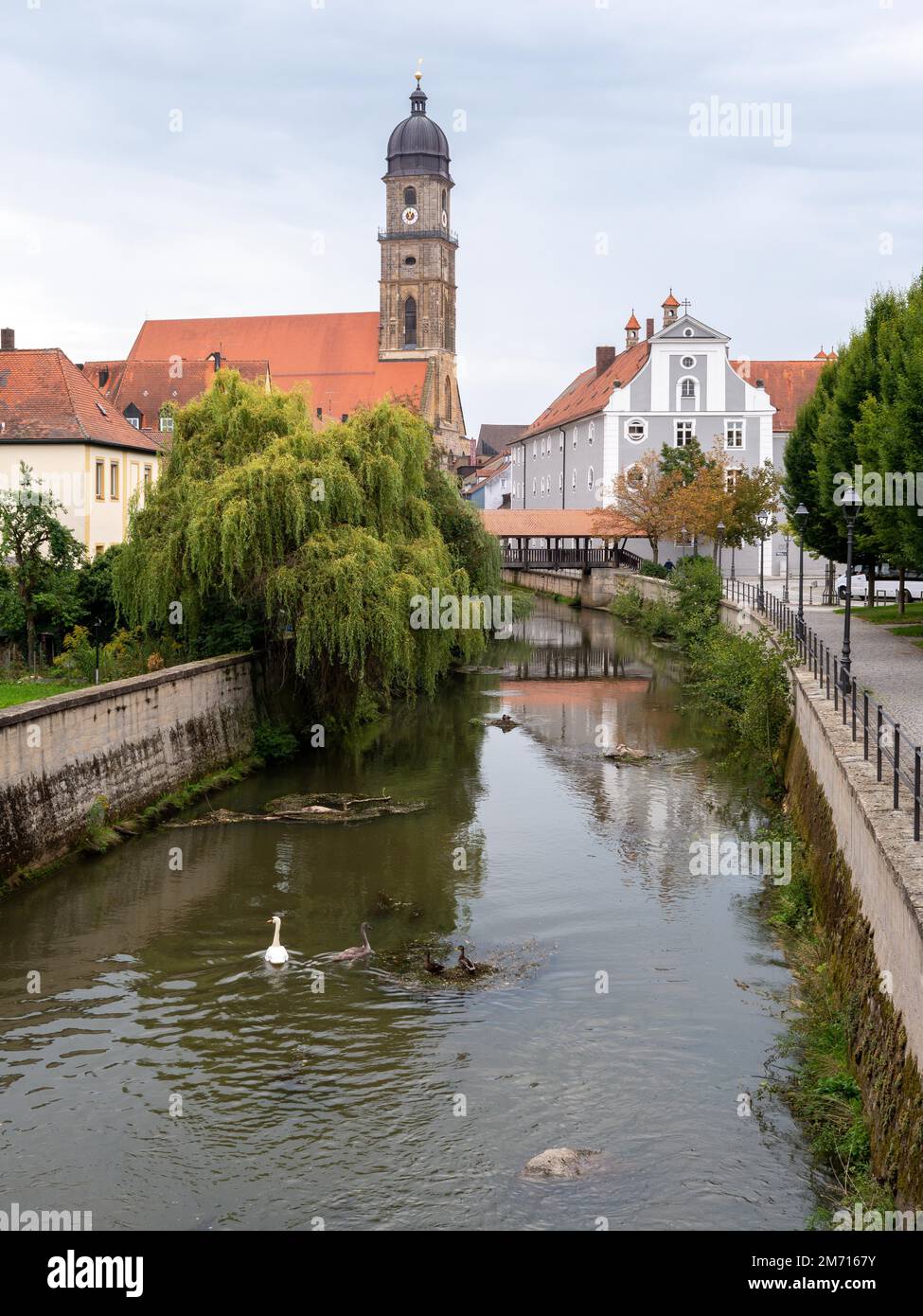 The river Vils and in the background the Basilica of St. Martin, Amberg ...