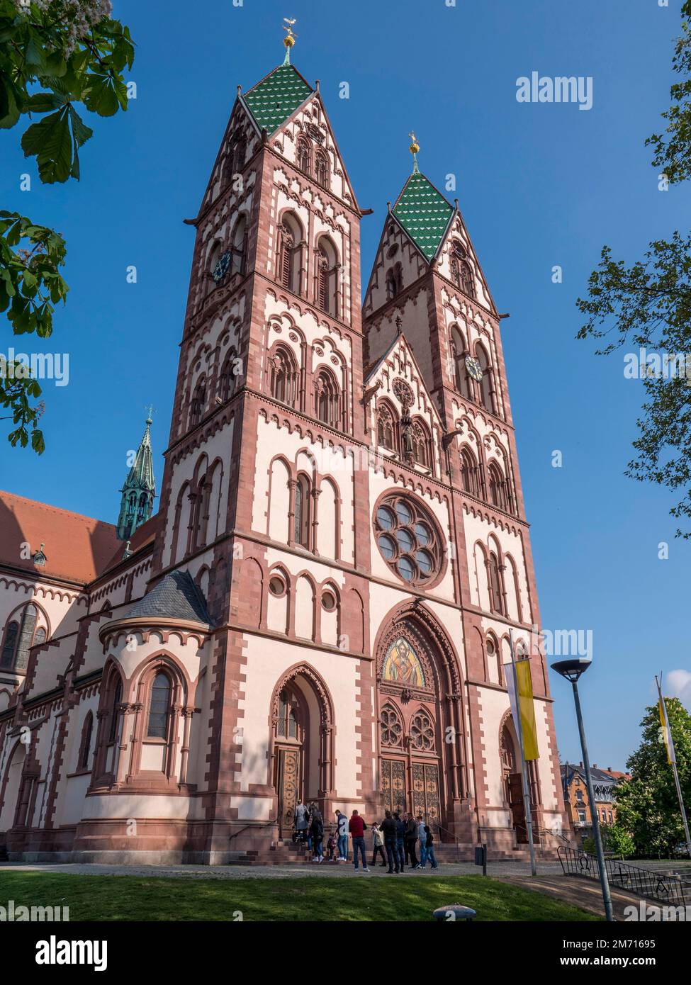 The Church of the Sacred Heart with its two distinctive bell towers ...