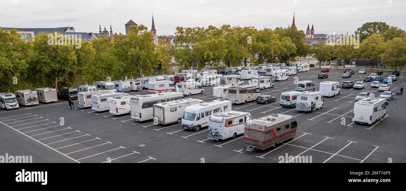 Panoramic photo of the camper site Wuerzburg with camper vans on the ...