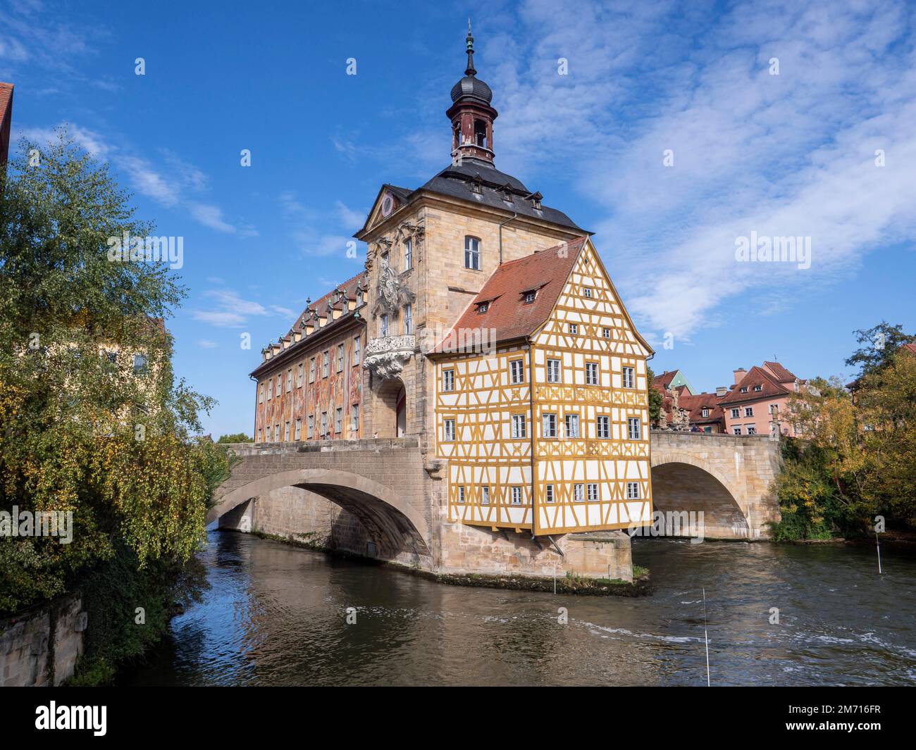 Famous building Old Town Hall with half-timbered house on the river ...