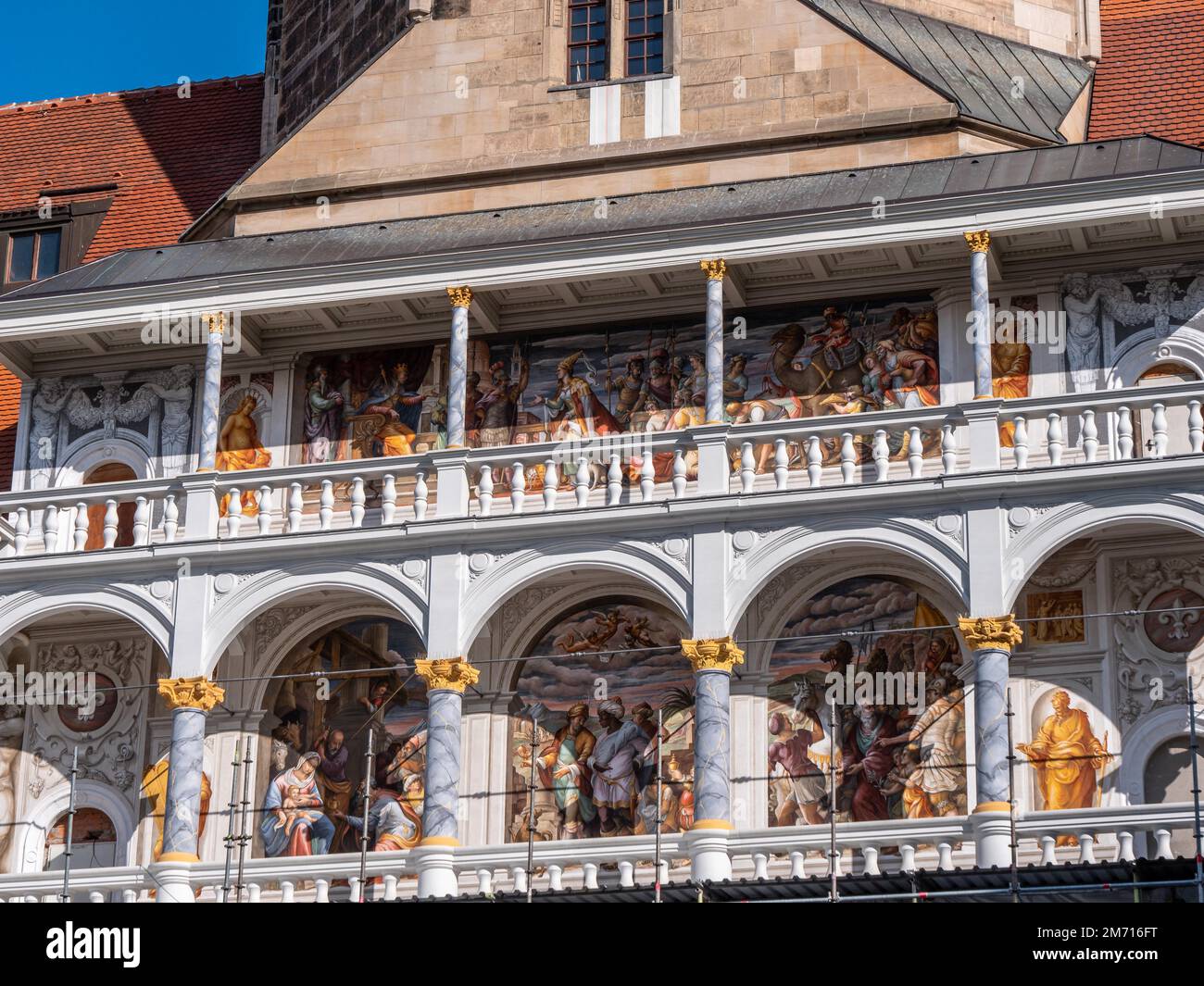 Frescoes on the balconies below the Hausmannsturm in the courtyard of ...
