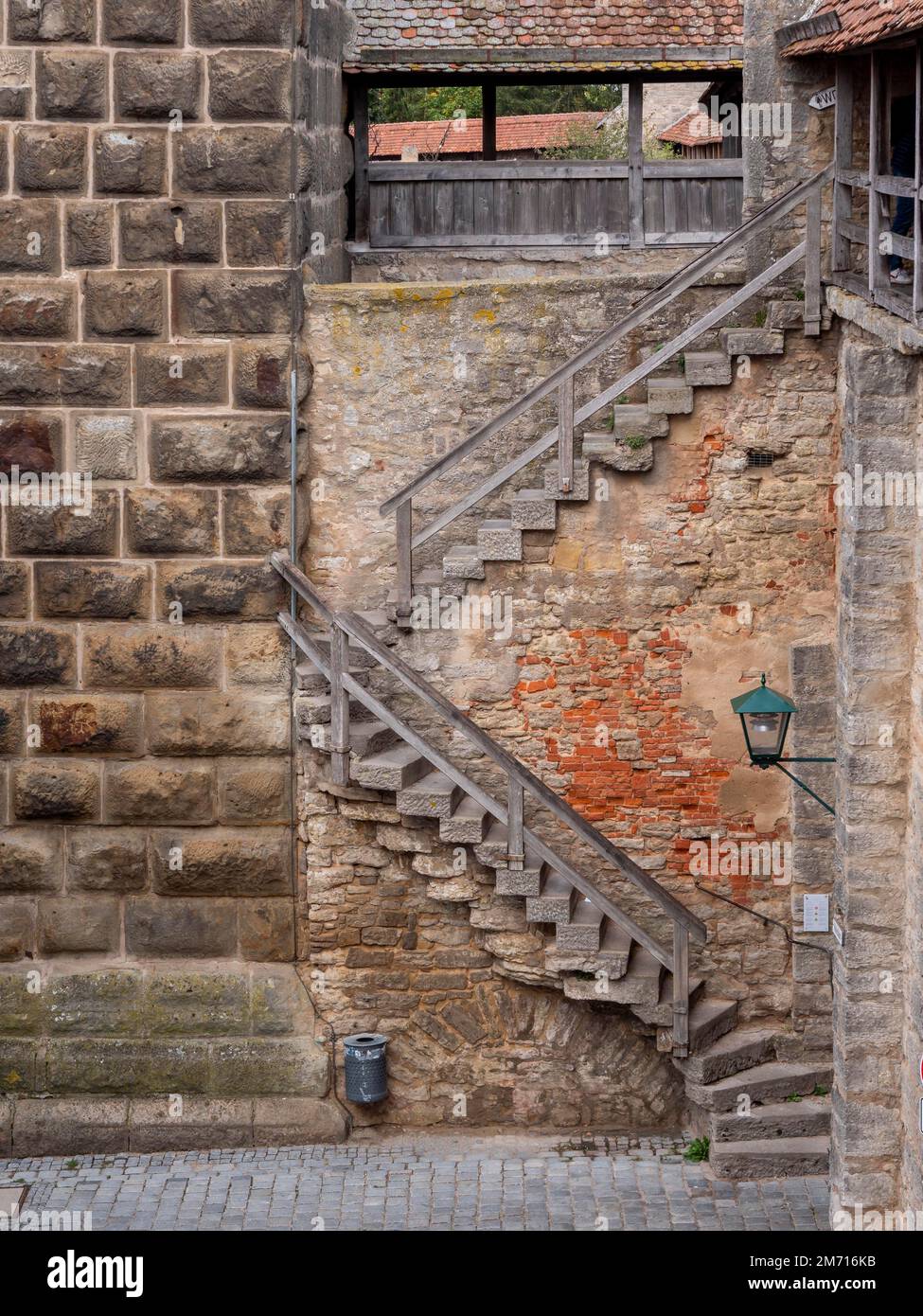 Stairs along the Galgentor and covered weir on the Rothenburg town wall ...