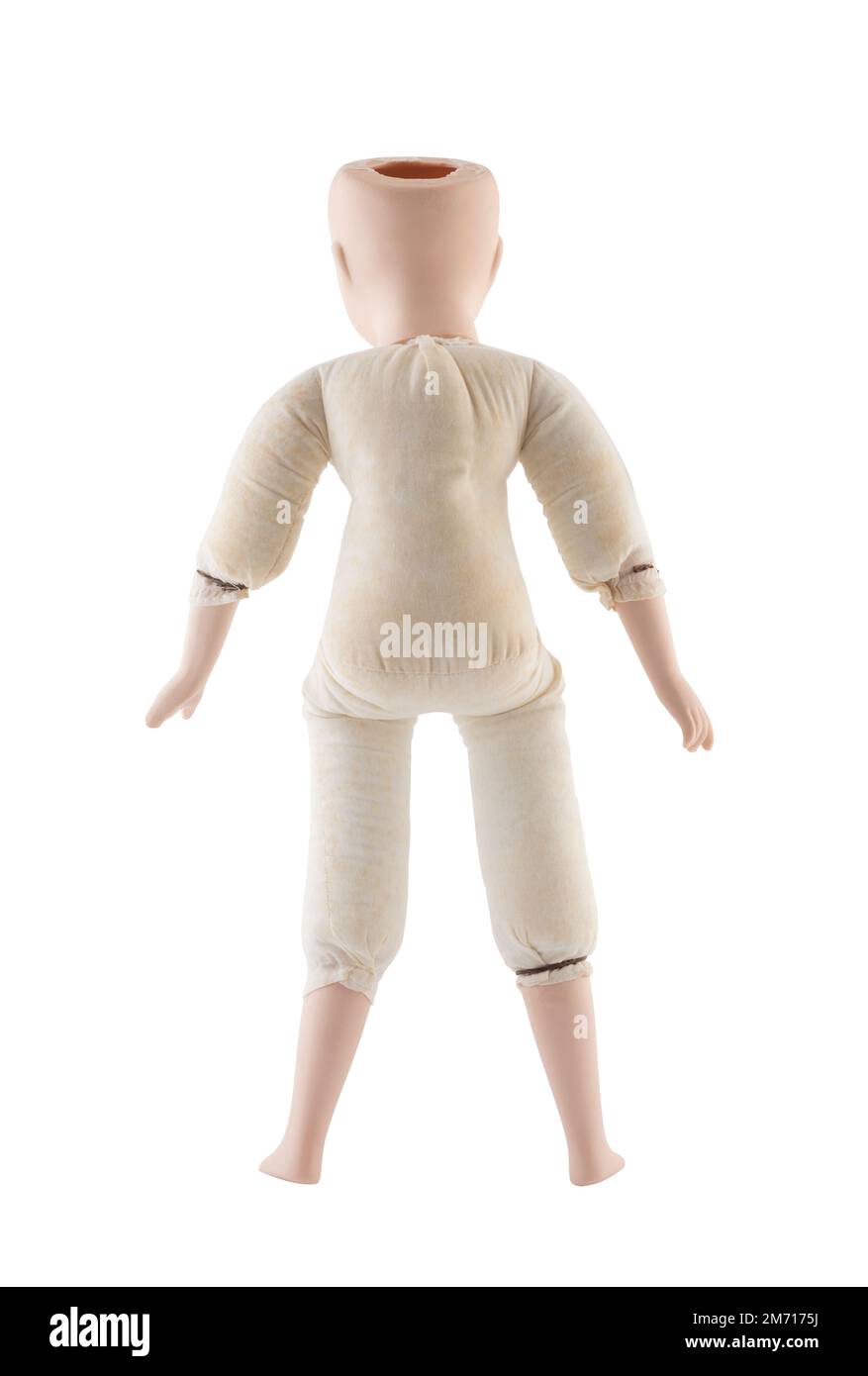 Back view of vintage doll isolated on white background with clipping ...