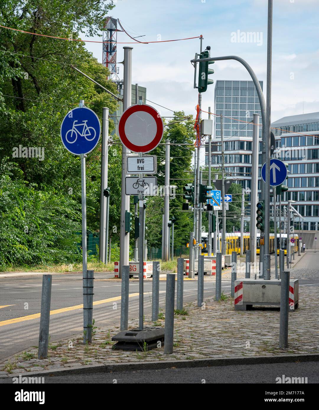 Sign forest, traffic signs in the Berlin cityscape, Berlin, Germany ...