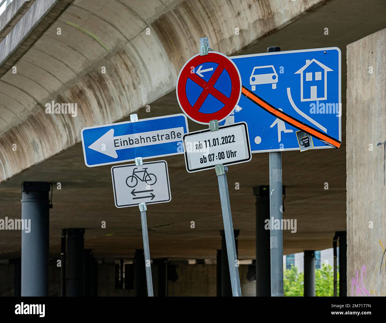 Sign forest, traffic signs in the Berlin cityscape, Berlin, Germany ...