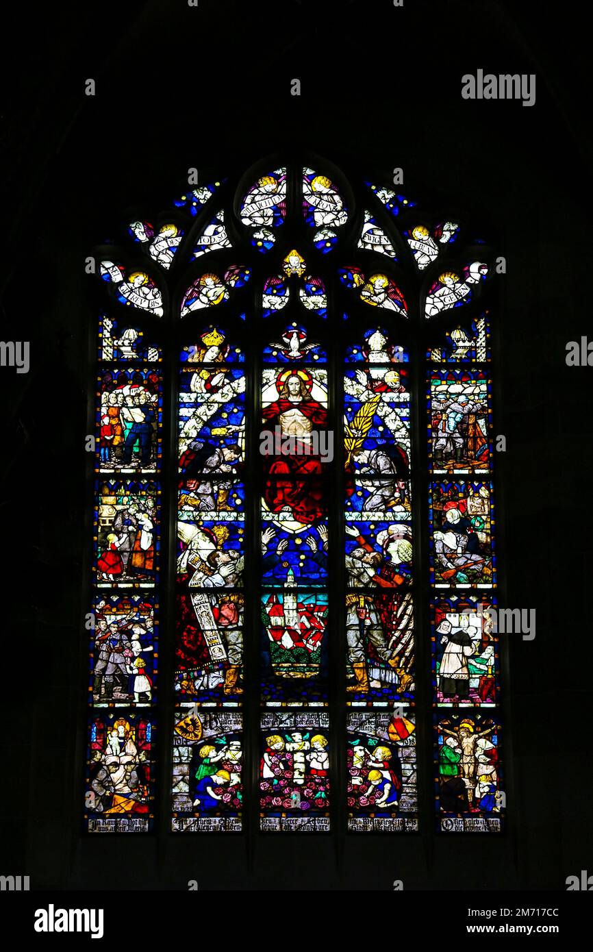 Church window, Jesus, St. Nicholas Minster, interior, gothic church ...