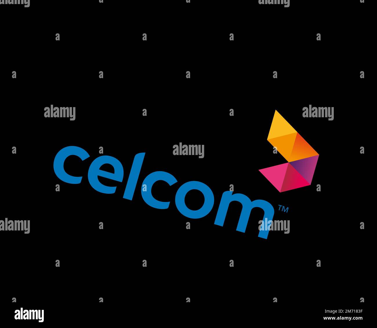 Celcom, rotated logo, black background B Stock Photo - Alamy