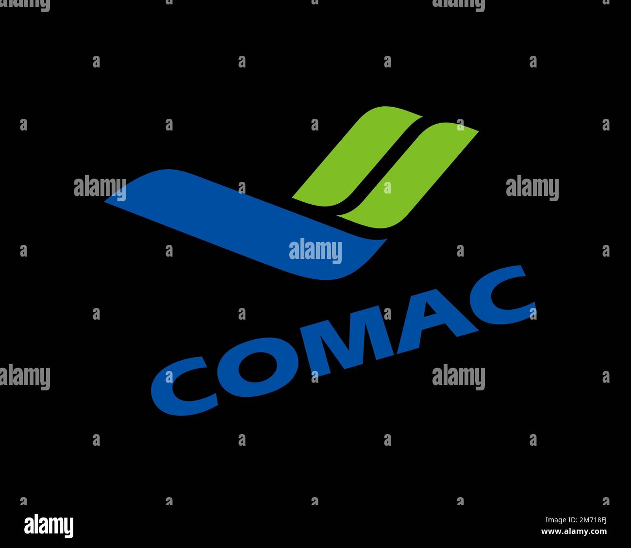 Comac, rotated logo, black background Stock Photo - Alamy