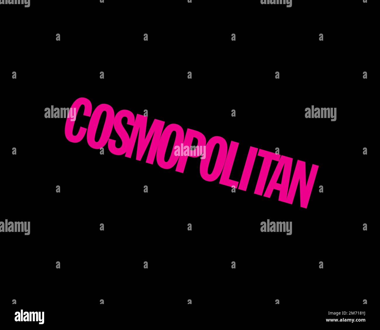 Cosmopolitan magazine, rotated logo, black background B Stock Photo - Alamy