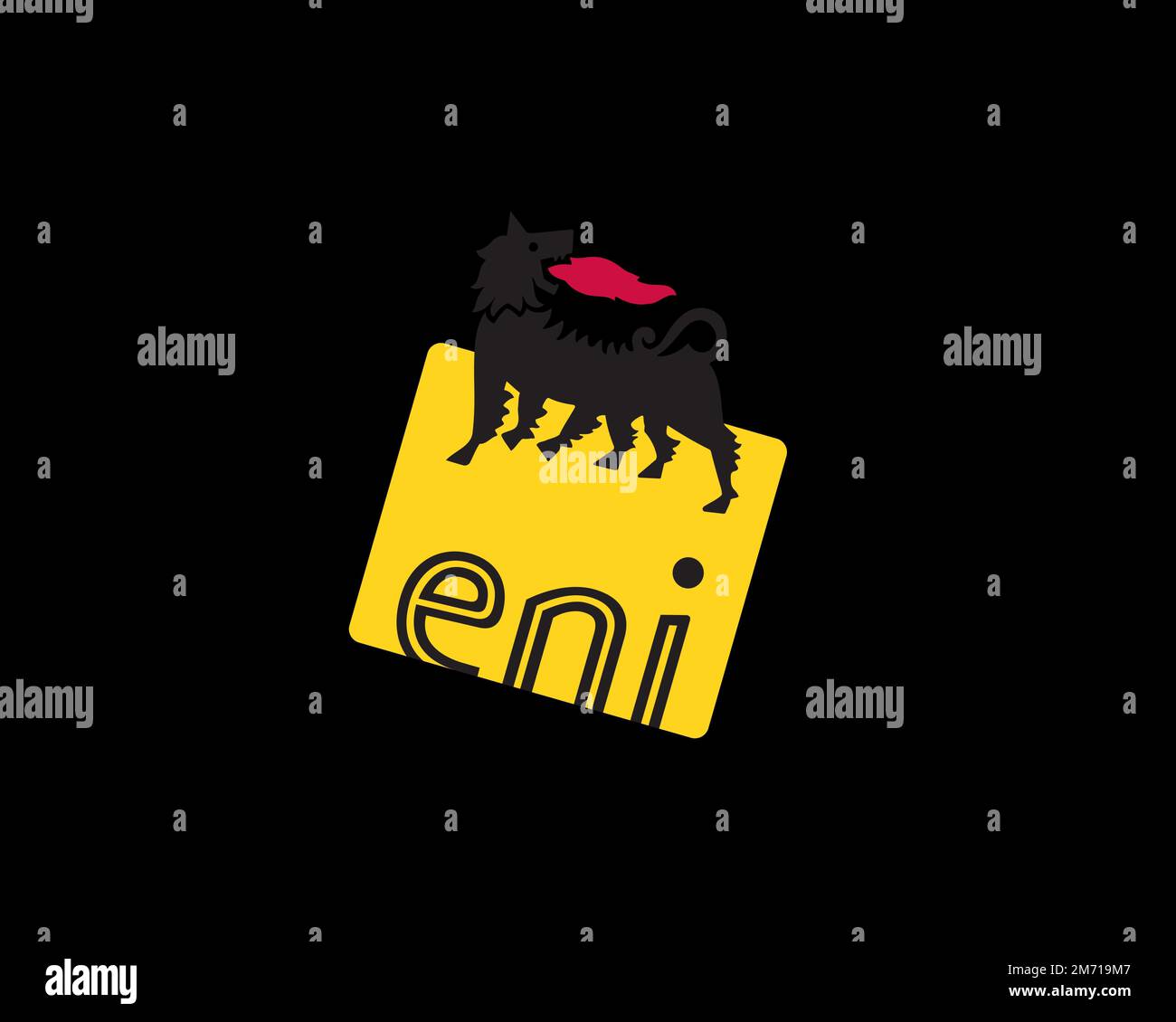Eni, rotated logo, black background B Stock Photo - Alamy