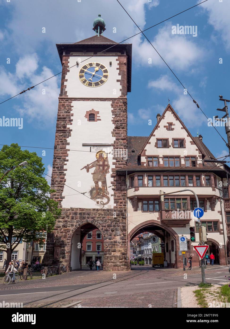 Schwabentor, city gate of the medieval city fortifications in the old ...