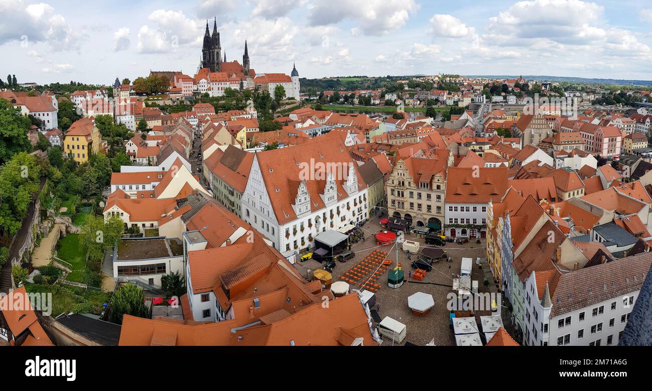 Panorama of the city centre with market square and town hall Meissen ...