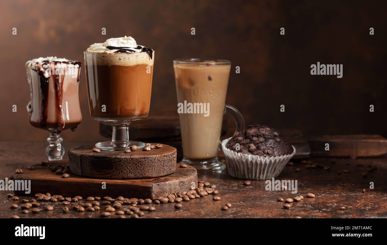 Chocolate muffin and coffee cocktails with whipped cream Stock Photo ...