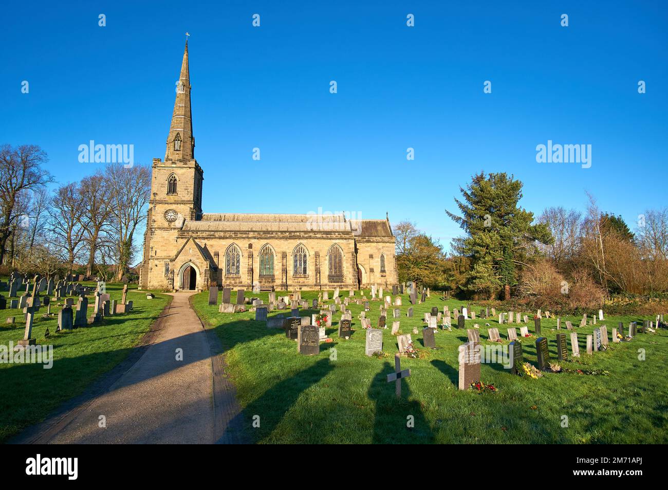 Old village church and graveyard in Ticknall, Derbyshire, UK Stock ...