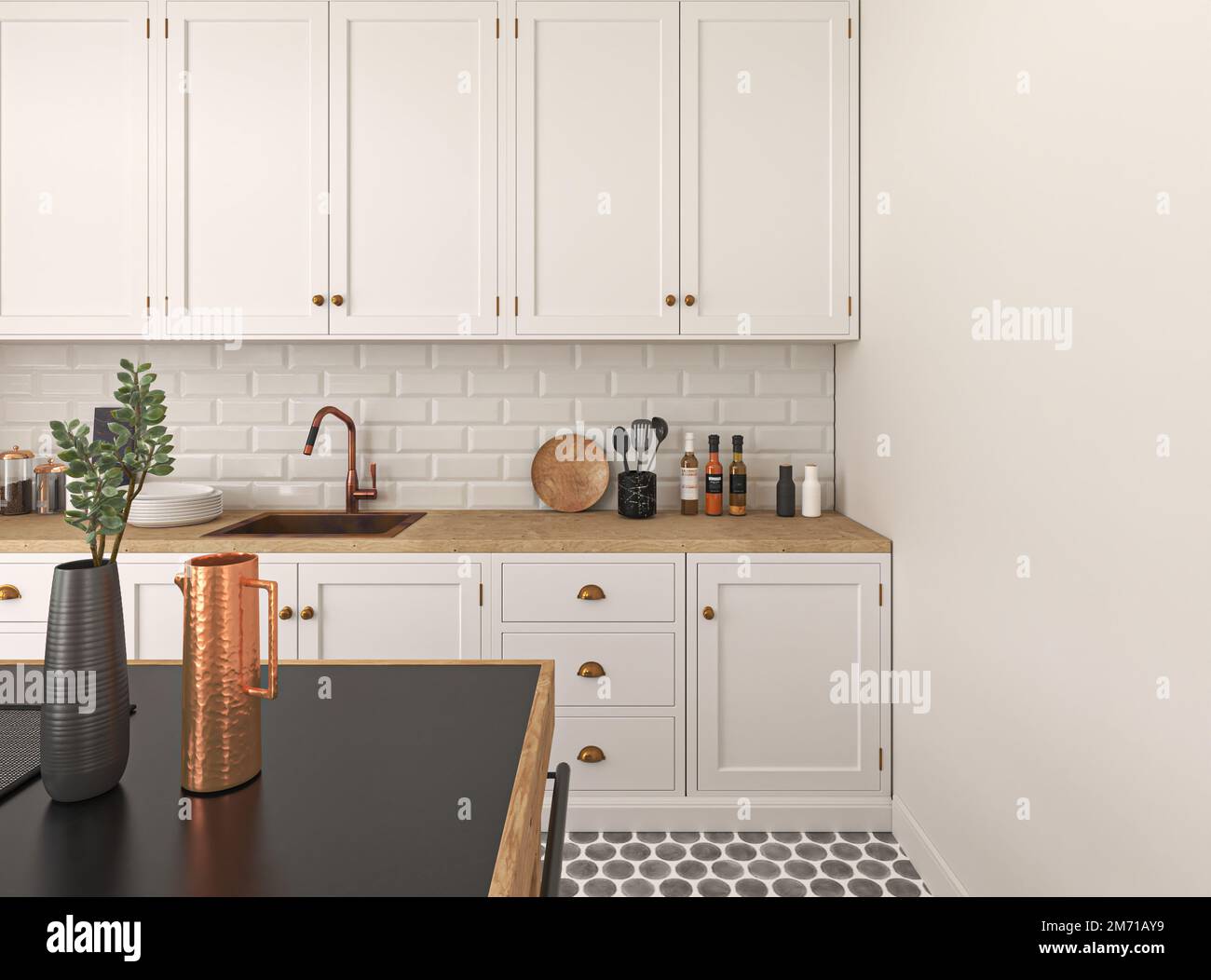 Modern kitchen interior background. Design room and decoration with ...