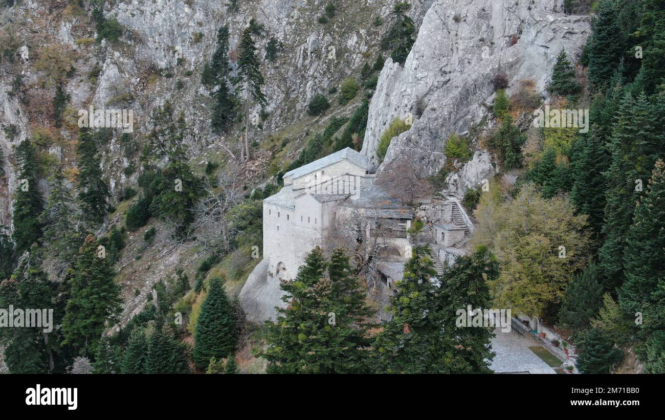 Monastery of Pelekiti at Agrafa mountains, aerial view, Karditsa ...