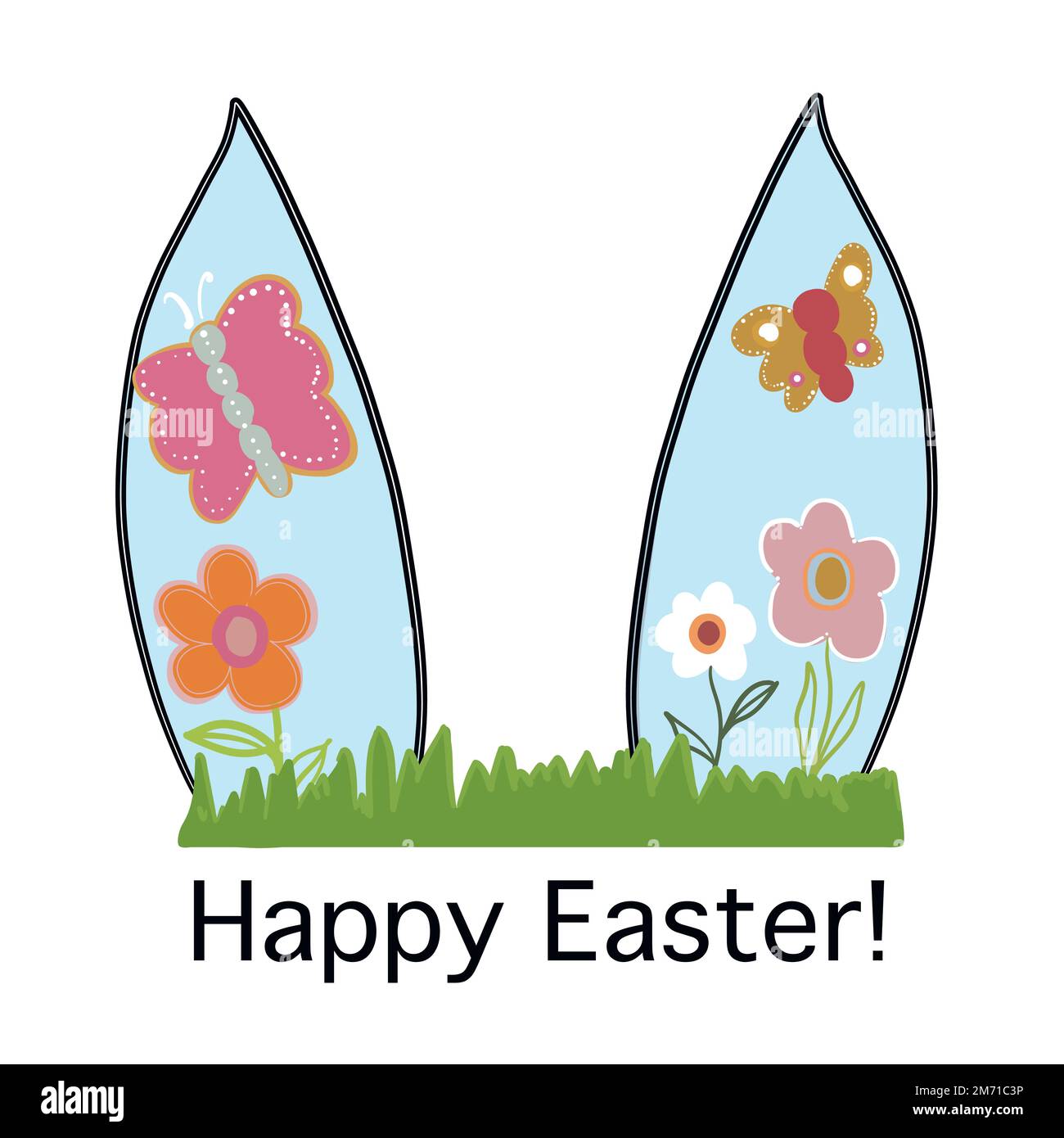 Bunny ears with spring flowers greeting card design Stock Vector Image ...