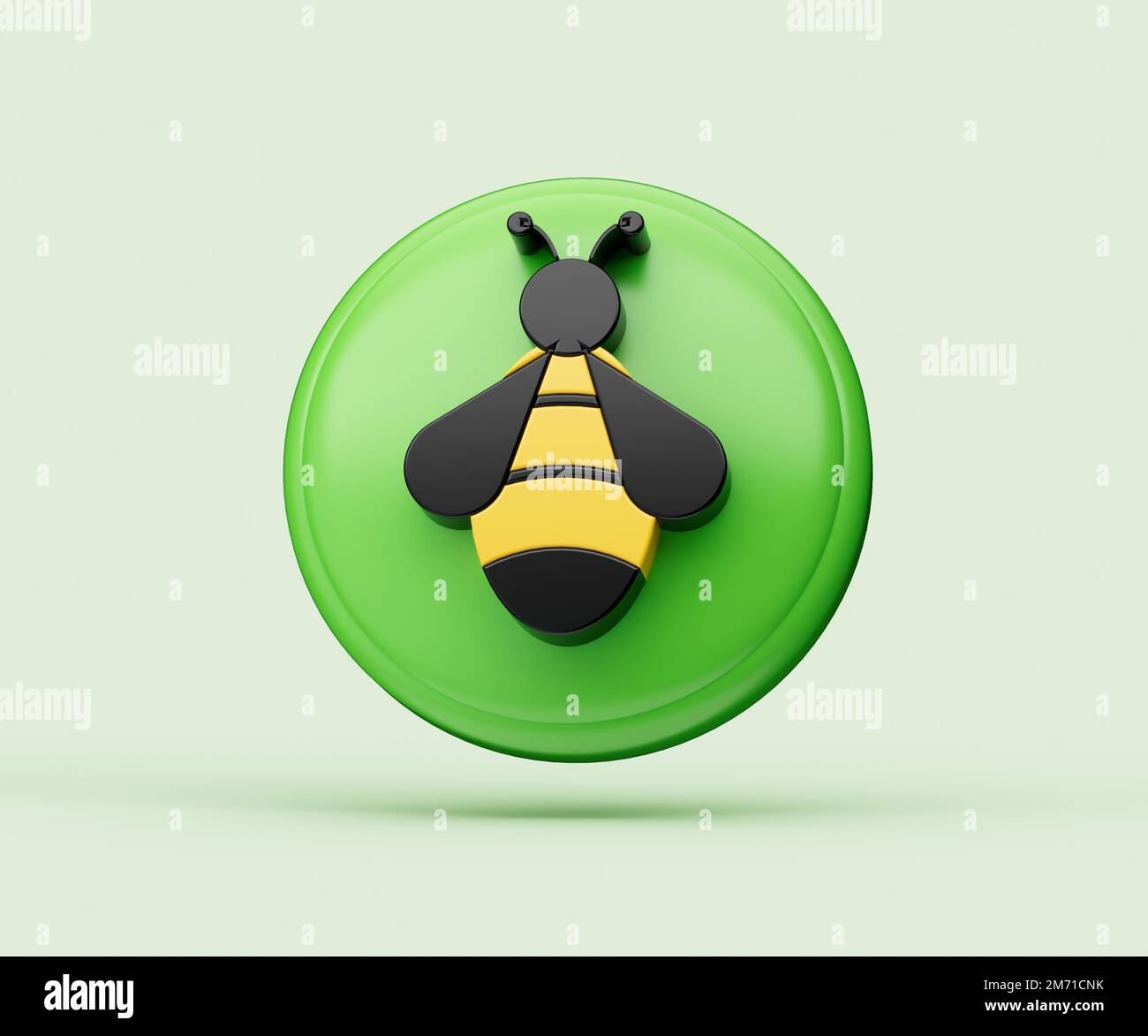 A 3d illustration of a honey bee icon isolated on green background with ...