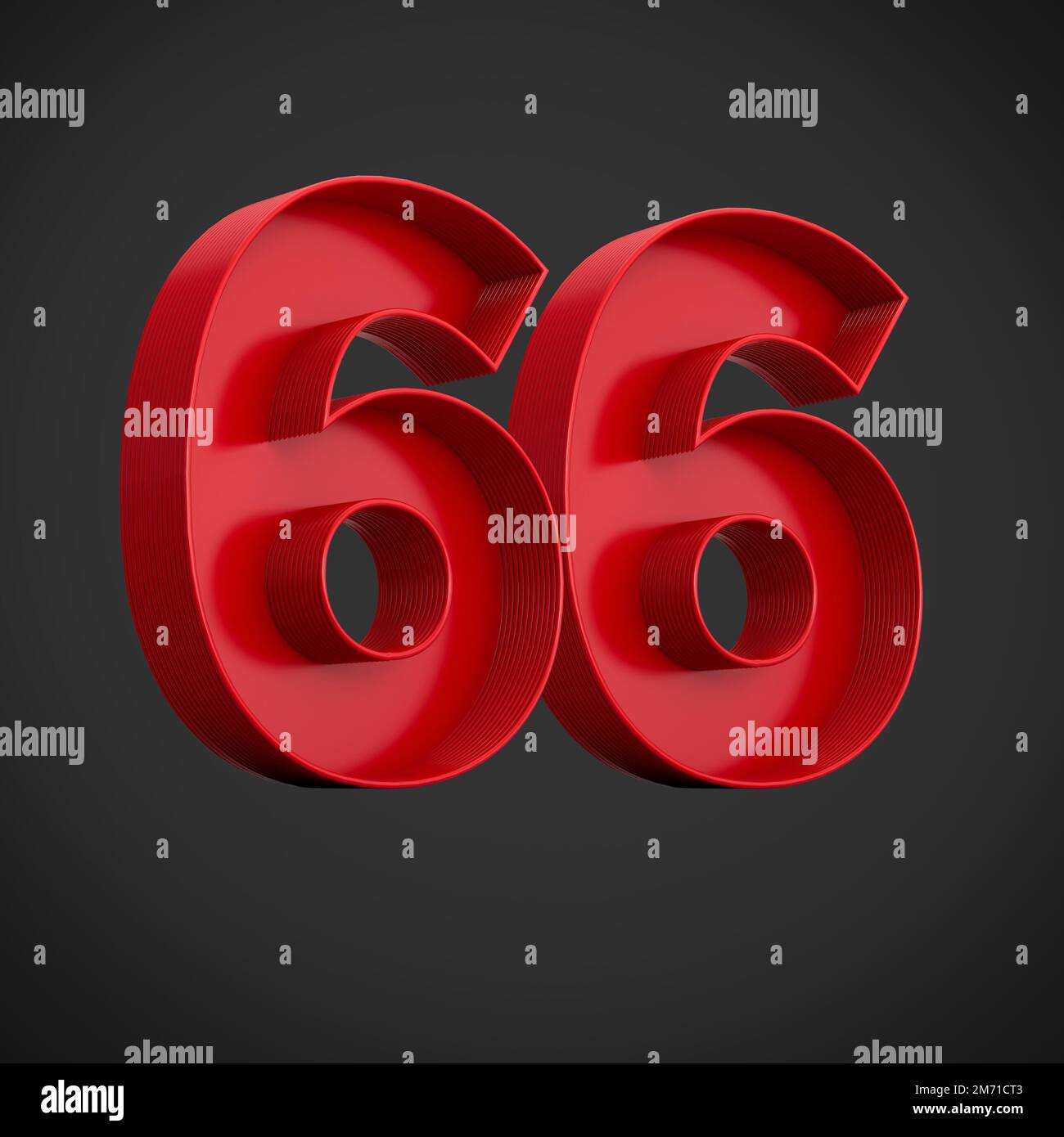 A 3D render of red block digits of the number 66 on a black background ...