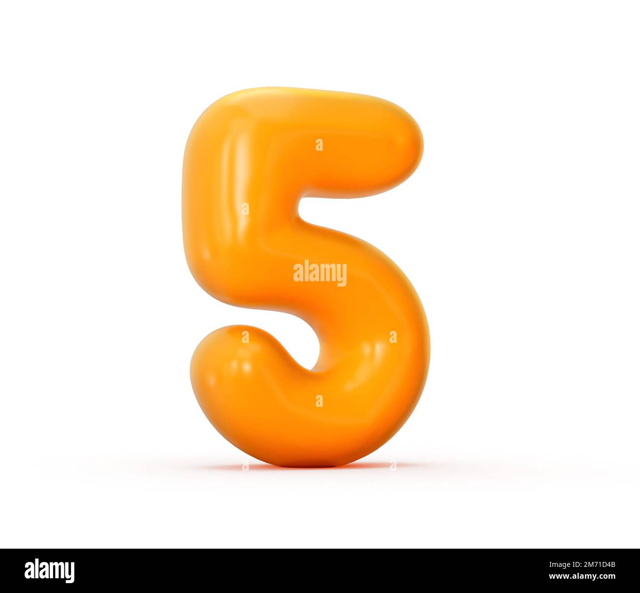 A 3D render of an orange jelly number 5 isolated on a white background ...