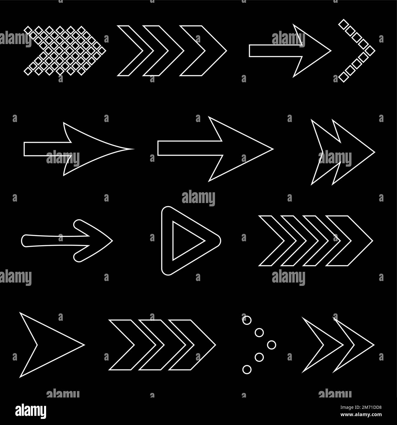 Icon Set of Flat Arrows on Black. Isolated Arrow Icon Collection for ...
