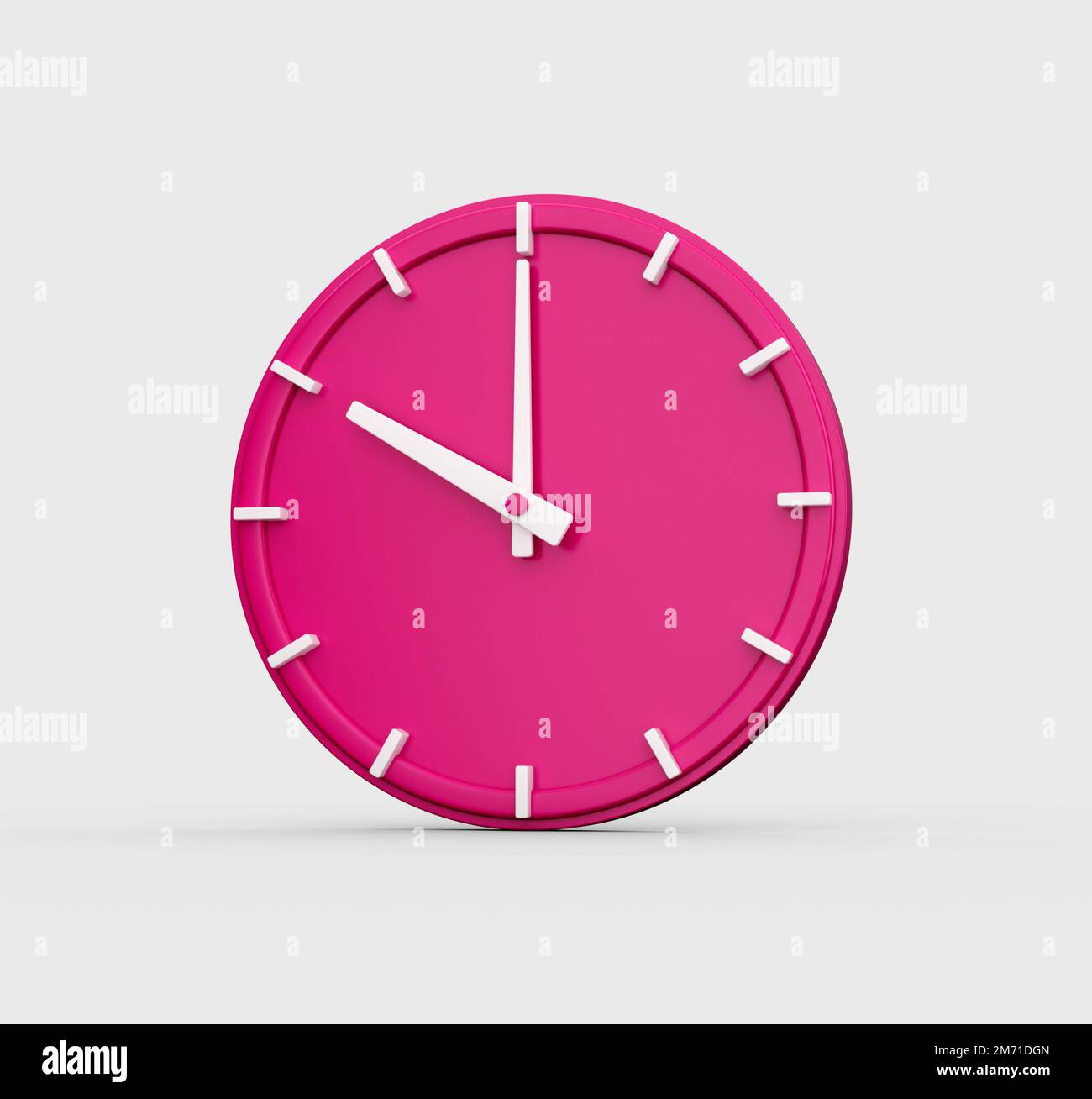 A 3D render of a pink wall clock showing the time 10 o'clock isolated ...