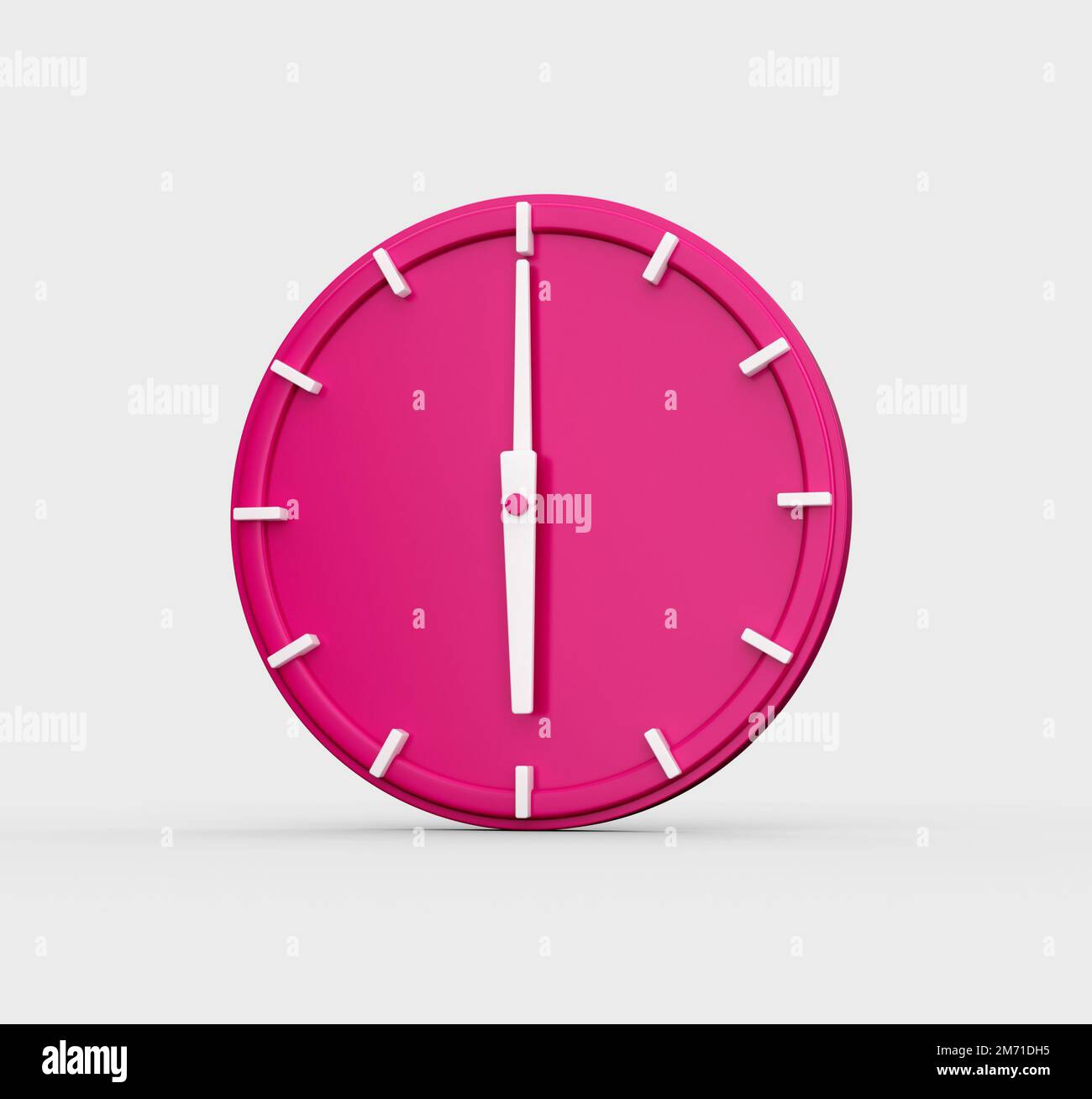 A 3D render of a pink wall clock showing the time 6 o'clock isolated on ...