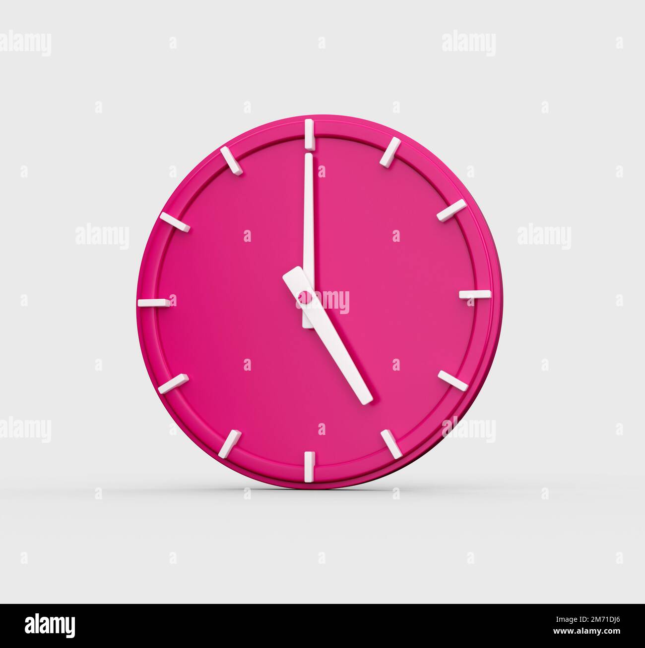 A 3D render of a pink wall clock showing the time 5 o'clock isolated on ...