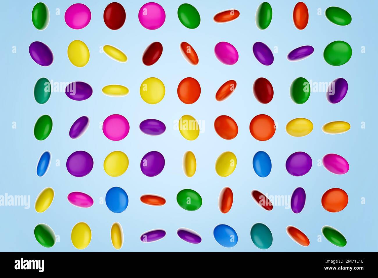 A 3d illustration of colorful candy gems isolated on sky blue ...
