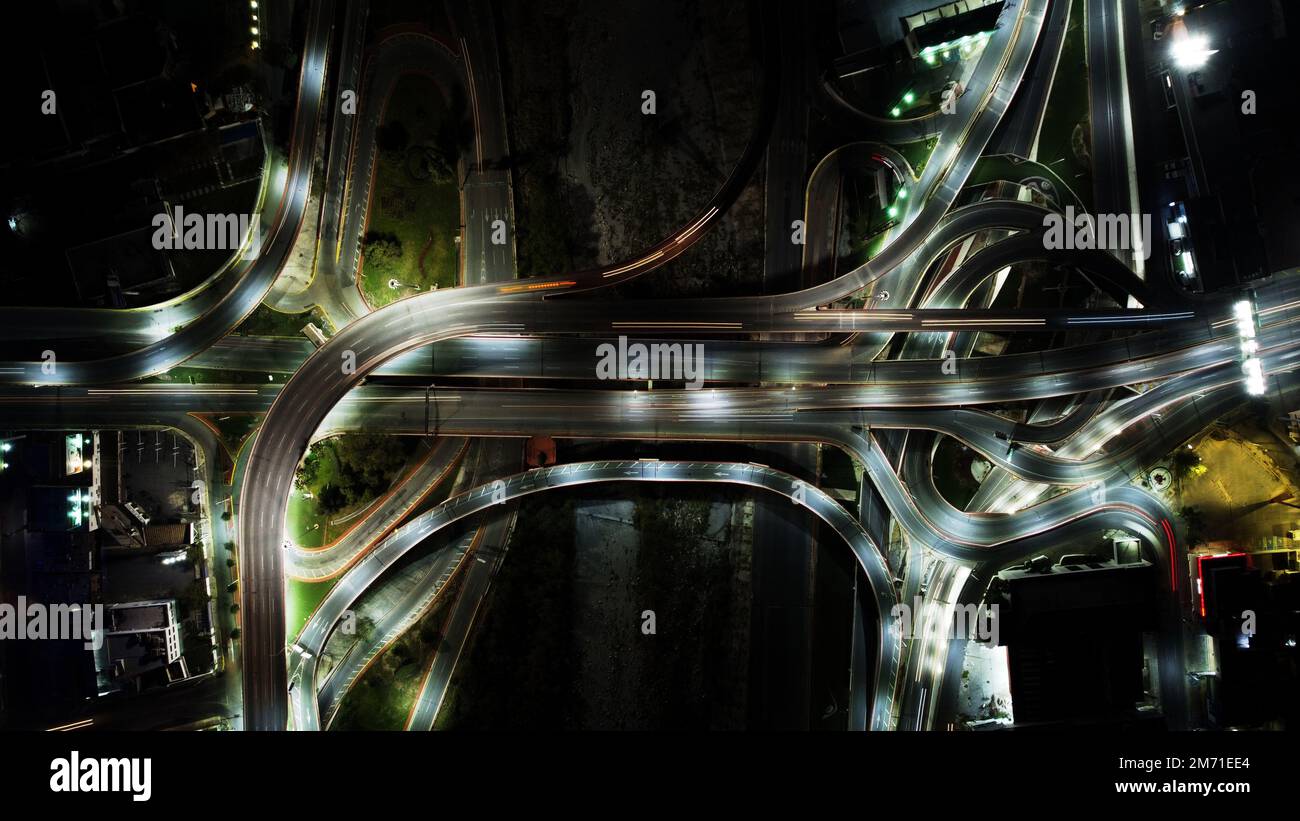 An aerial view of a city at night with traffic lights Stock Photo - Alamy