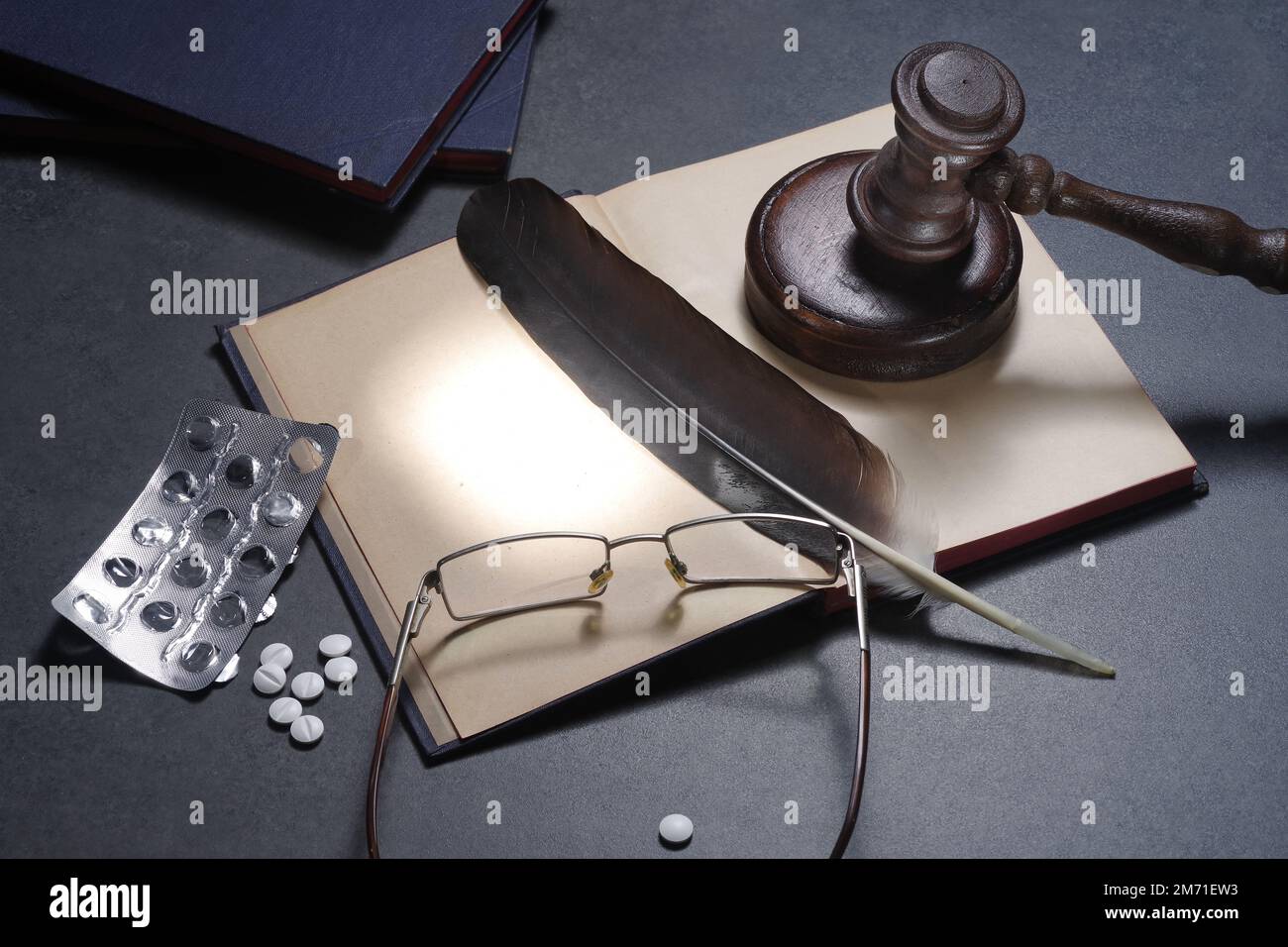 Legal concept of law and justice. Open notebook law book with wooden ...