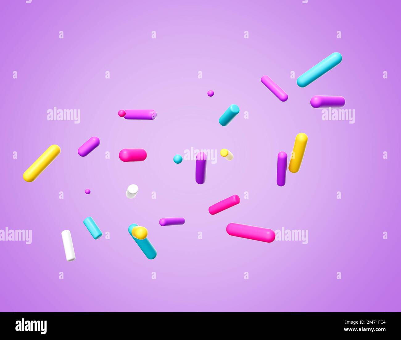 A 3D render of colorful sugar sprinkles on a purple background Stock ...