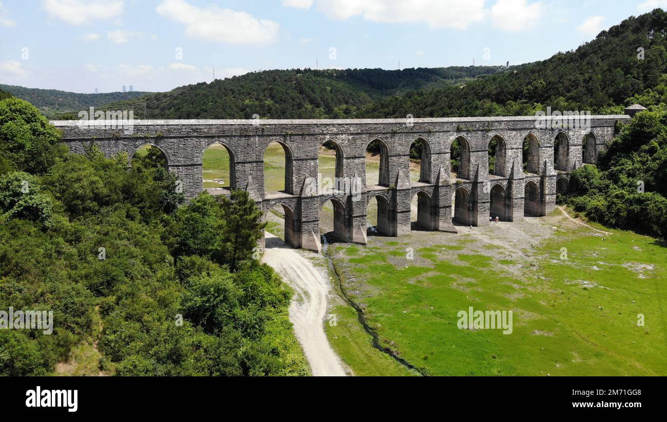 Located in Istanbul, Turkey, the Guzelce Aqueduct was built by Mimar ...