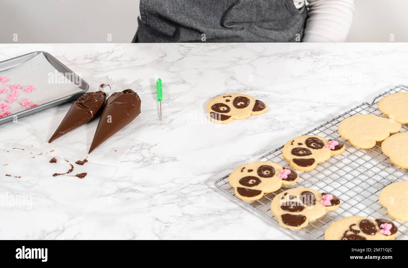 Panda shaped shortbread cookies with chocolate icing Stock Photo - Alamy