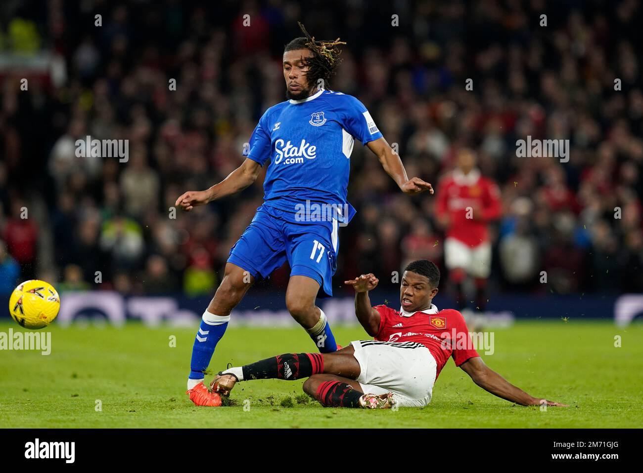 Manchester, England, 6th January 2023. Alex Iwobi of Everton gets ...