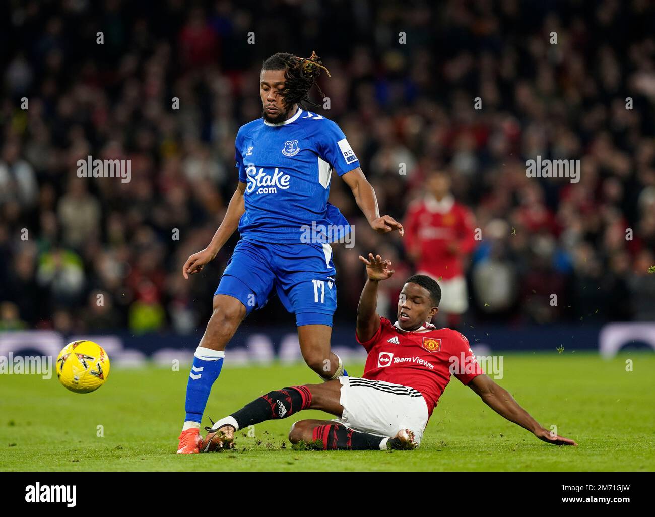 Manchester, England, 6th January 2023. Alex Iwobi of Everton gets ...