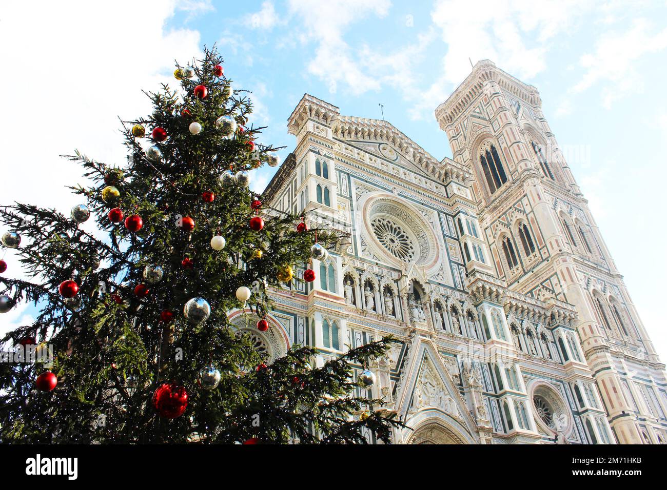 Datails of Christmas in Florence. Christmas tree near the Cathedral in ...