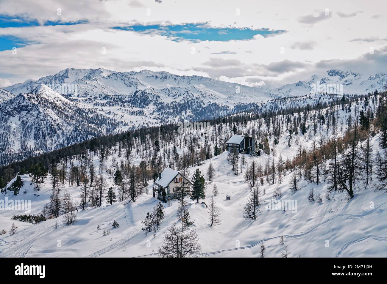 Overview Claviere ski resort in Piedmont in the Alps on the border ...