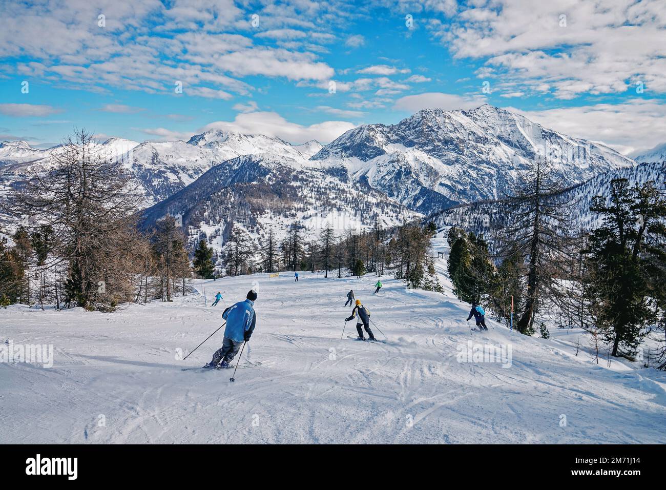 Overview Claviere ski resort in Piedmont in the Alps on the border ...