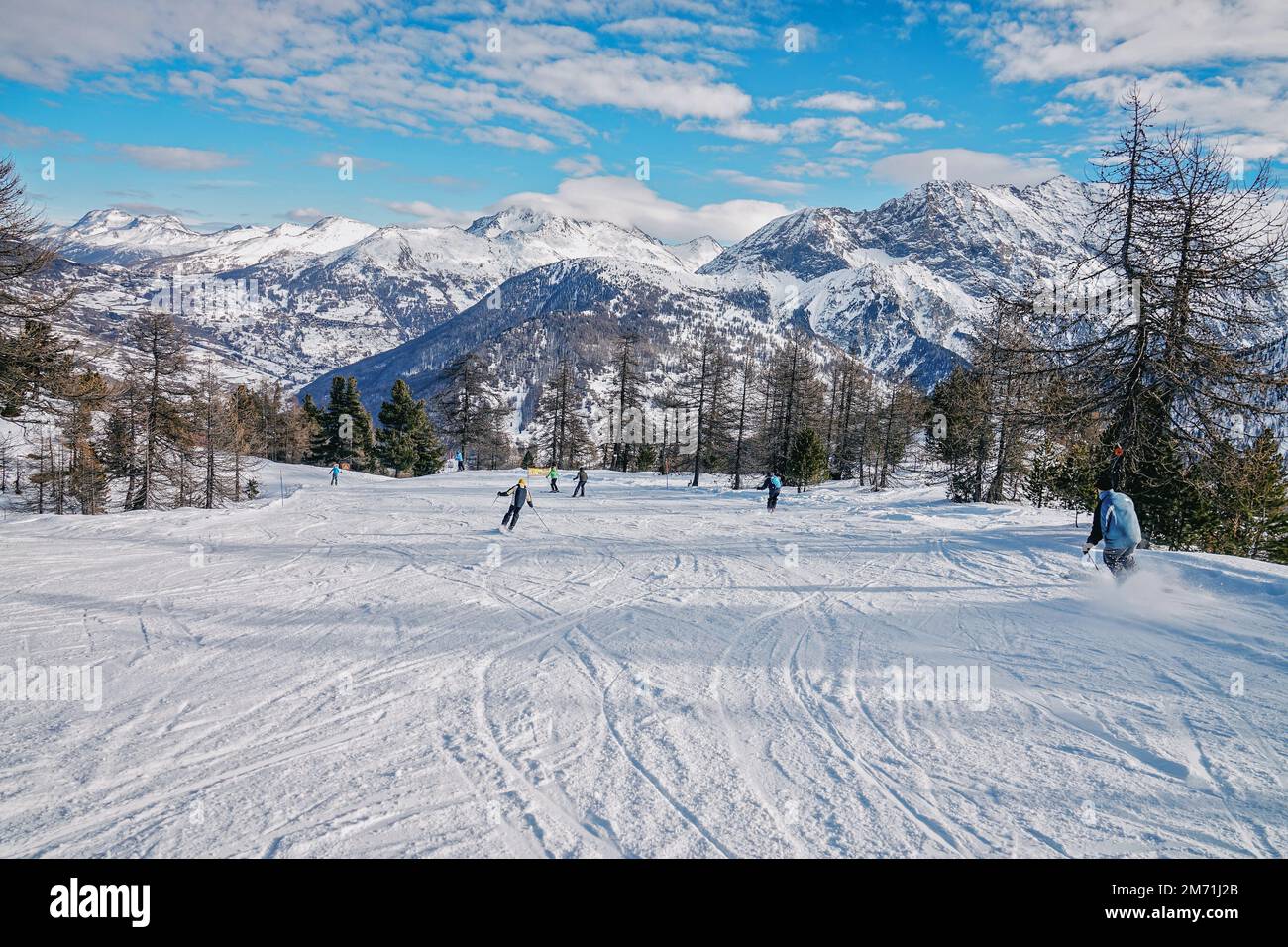 Overview Claviere ski resort in Piedmont in the Alps on the border ...