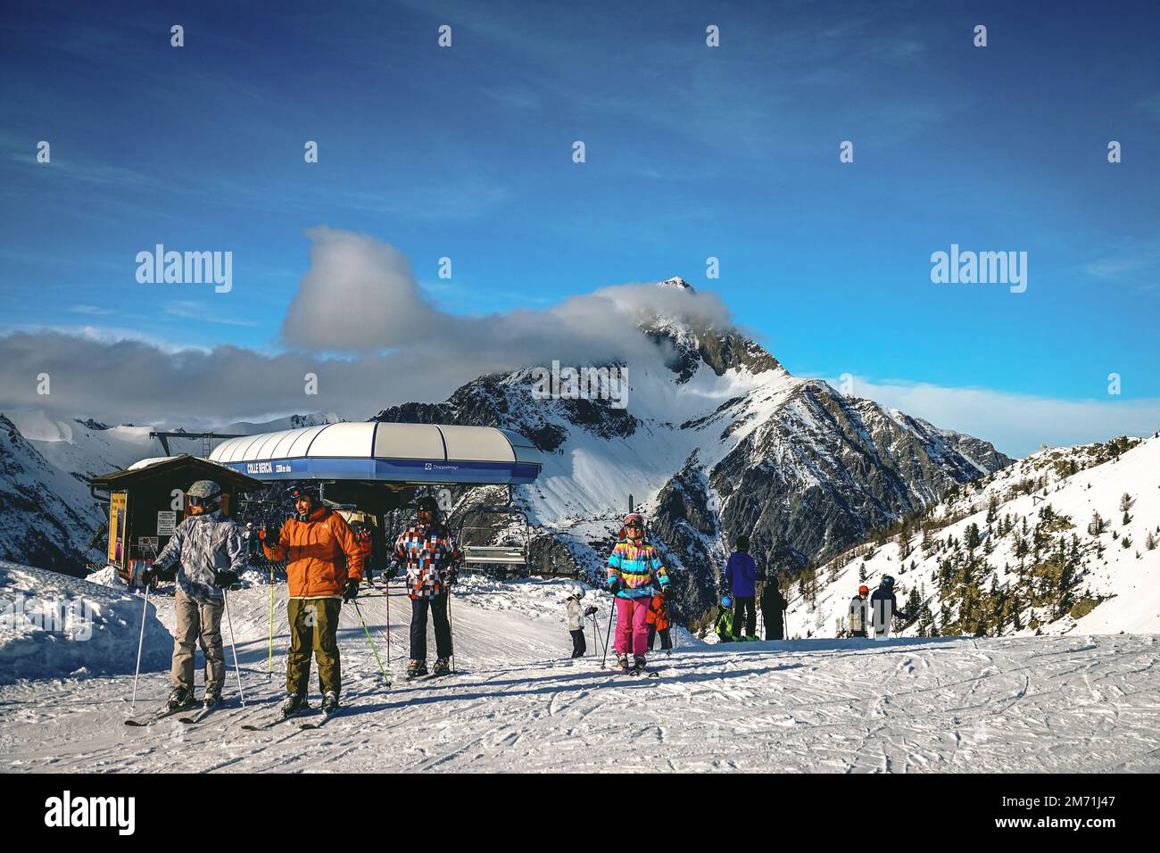 Overview Claviere ski resort in Piedmont in the Alps on the border ...