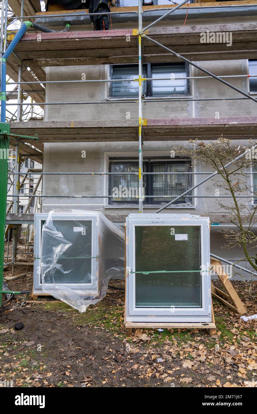 Energetic renovation of a residential building, new windows waiting to ...