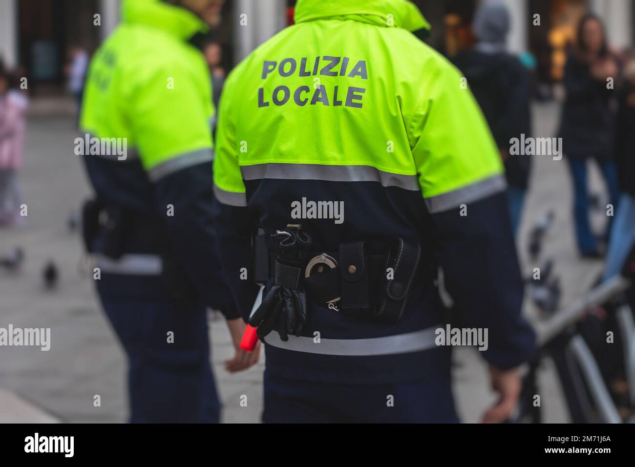 Italian police squad patrol formation back view with "Local Police ...