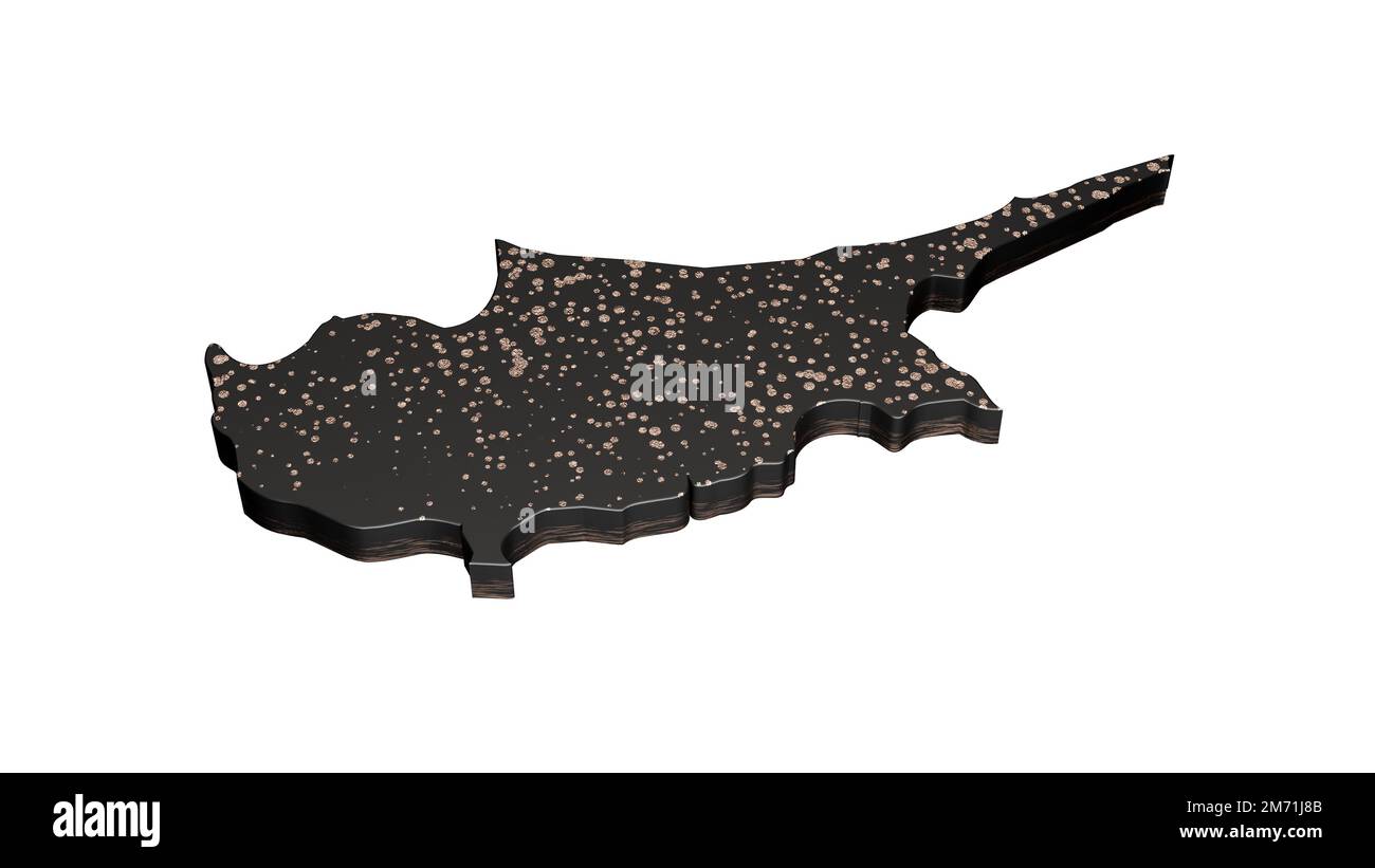 A 3D rendering of a luxurious black Cyprus map isolated on a white ...
