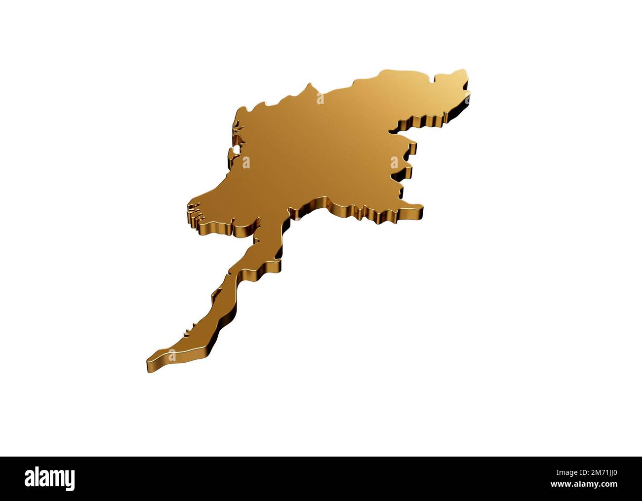 A 3D rendering of a luxurious golden Myanmar map isolated on a white ...